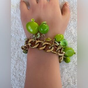Jewelry | Chunky Chic Gold Tone Bracelet With Lime Green Charms | Poshmark